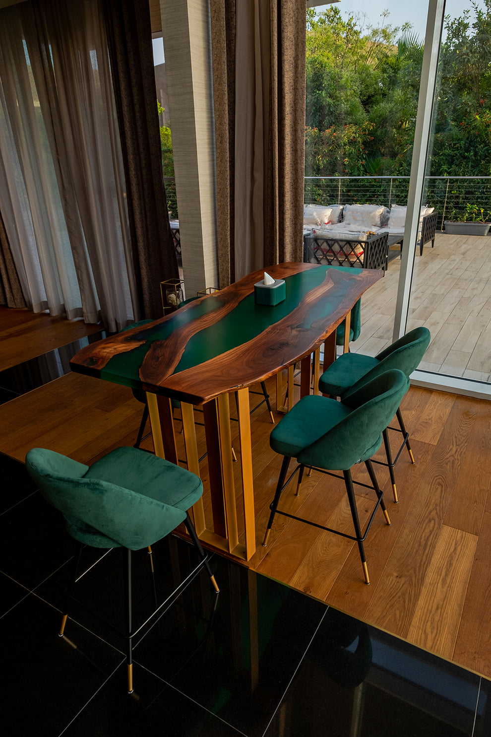 The Khazaana Rosewood High Table | Resin & Wood Dining Table by SIDR